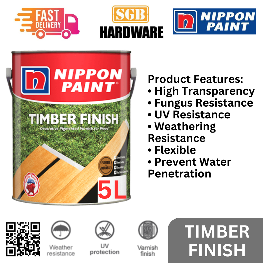 5L Nippon Timber Finish Nippon Paint Wood Varnish | Cat Varnish Kayu ...