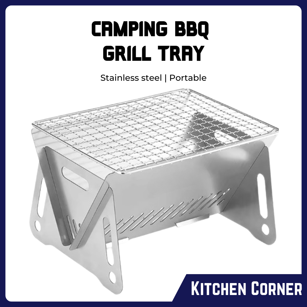 Portable Camping BBQ Grill Tray Stainless Steel Foldable BBQ Stand Mini ...