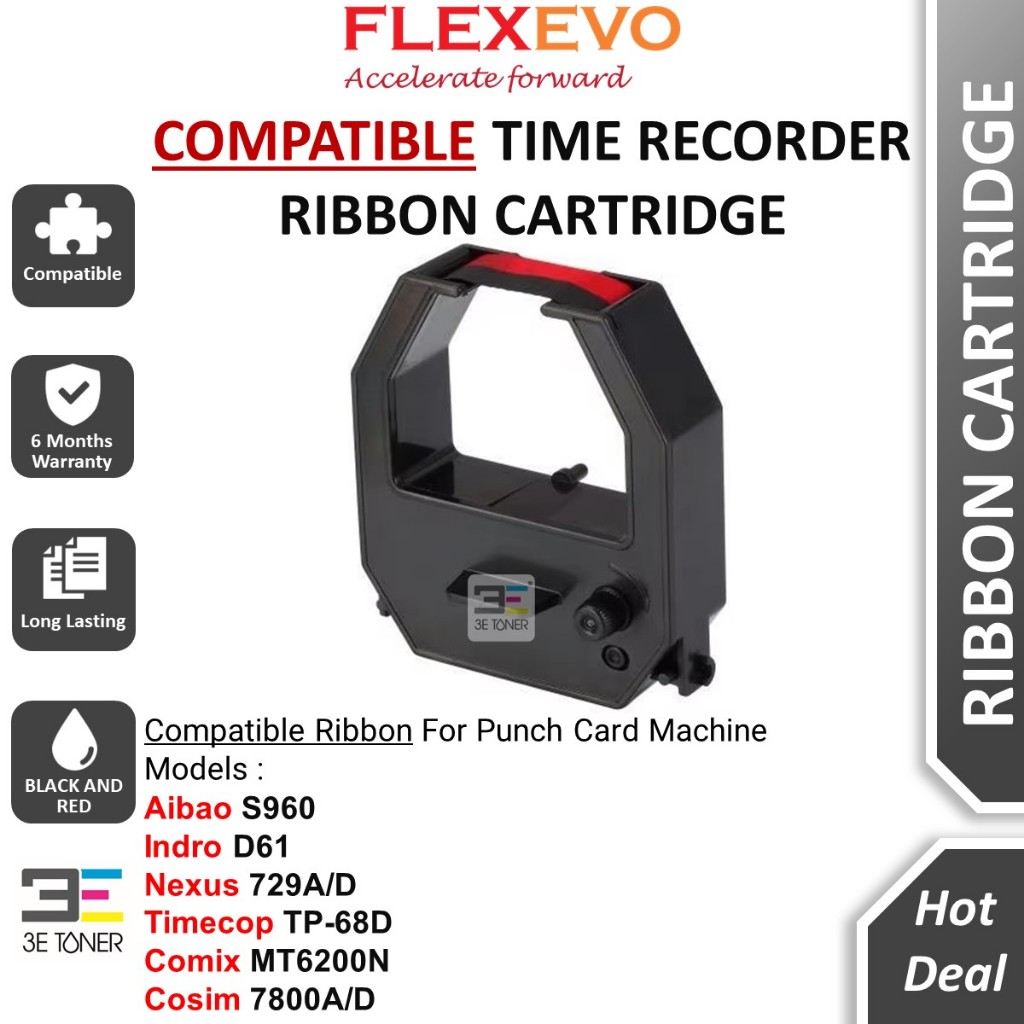 Aibao S960 Compatible Punch Card Time Recorder Ribbon TP68 Dual Color ...