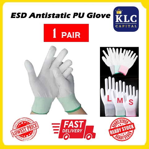 KLC CAPITAL 1 pair ESD Glove Antistatic PU Gloves Anti-Static (ESD) Working Gloves PU Finger ...