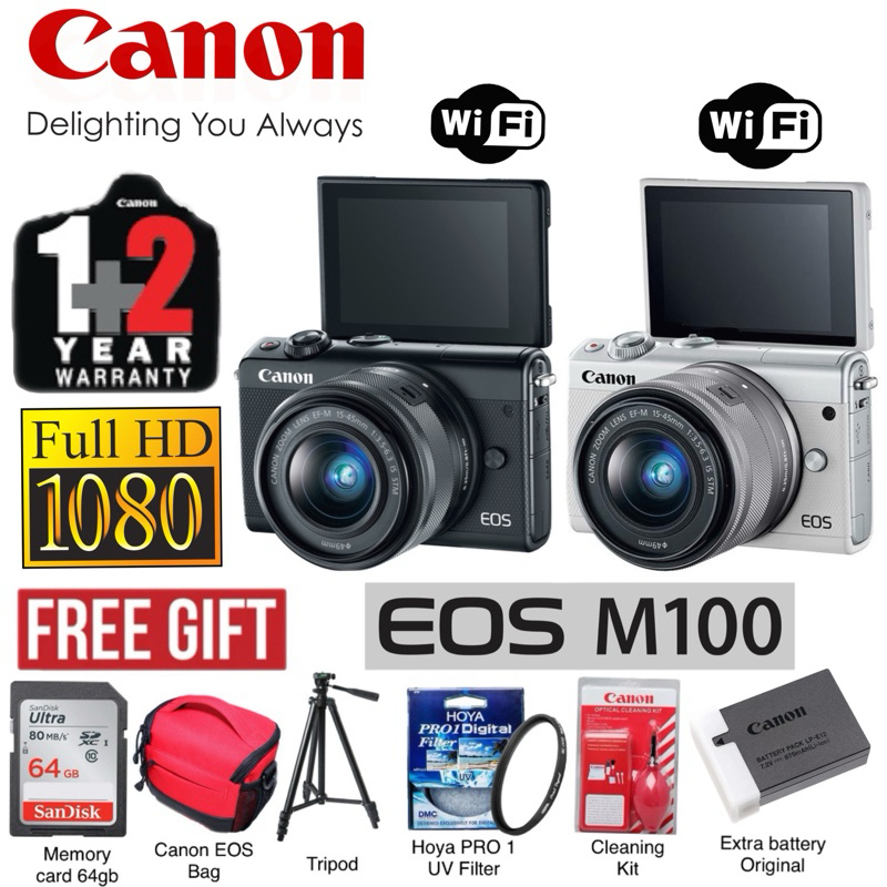 CANON EOS M100 15-45MM IS STM WIFI FLIP SCREEN ORIGINAL+ EXTRA BATTERY ORIGINAL/SANDISK 64GB/BAG ...