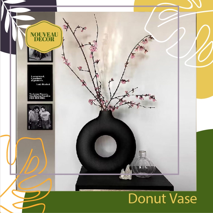 NOUVEAU Viral Matt Black and White Donut Vase Minimalist Pasu Bunga ...