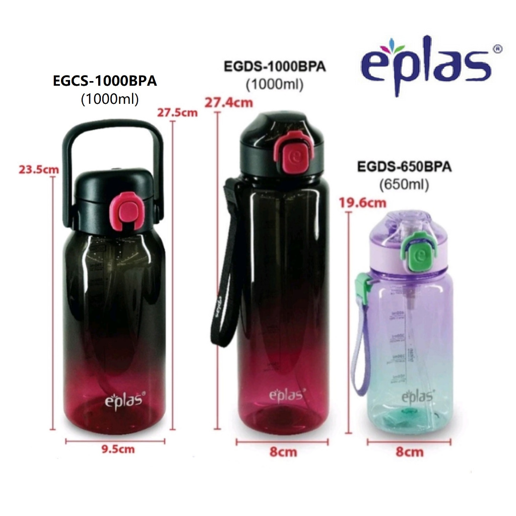EPLAS MODERN 650ml / 1000ml One Touch Multicolour Water Bottle W/Spring Buffer Straw&Handle ...