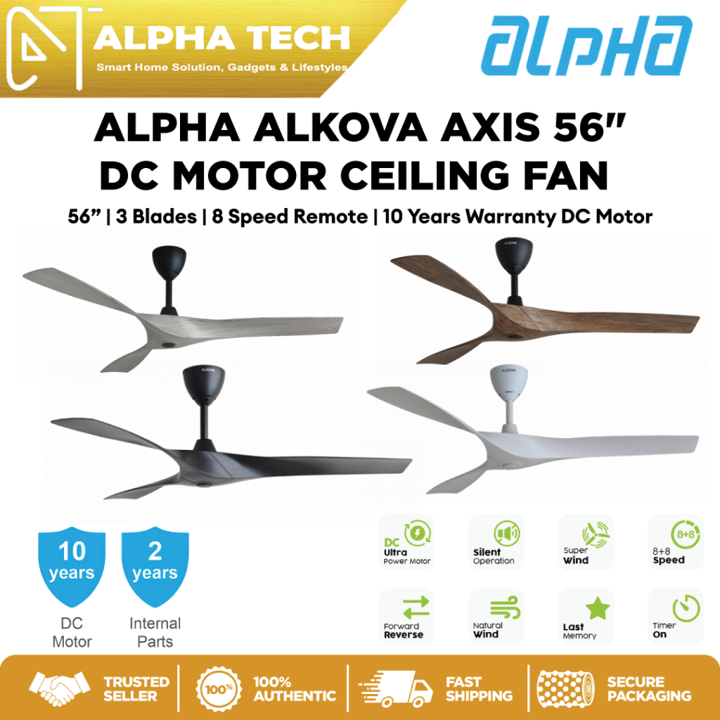 ALPHA Alkova AXIS 3B 56" DC Motor | Ceiling Fan | 3 Blades | 8 Speed ...