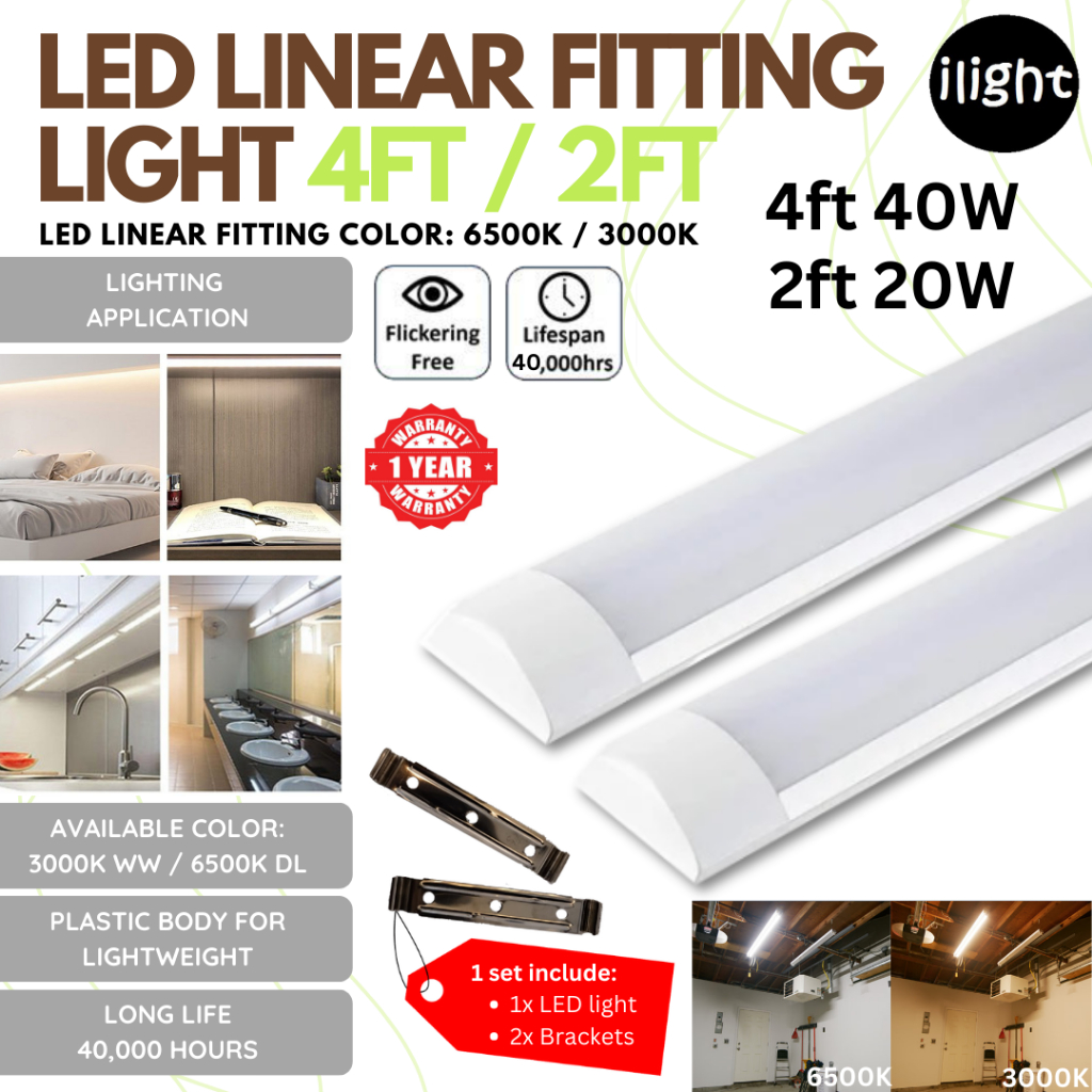 LED Linear Batten Light Fixture 40W 36W 20W 4Ft 2Ft Batten Ceiling Wall ...