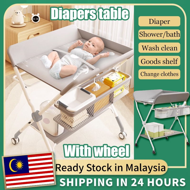 Diaper Changing Table With Wheel Foldable Adjustable Baby Diapers Table ...