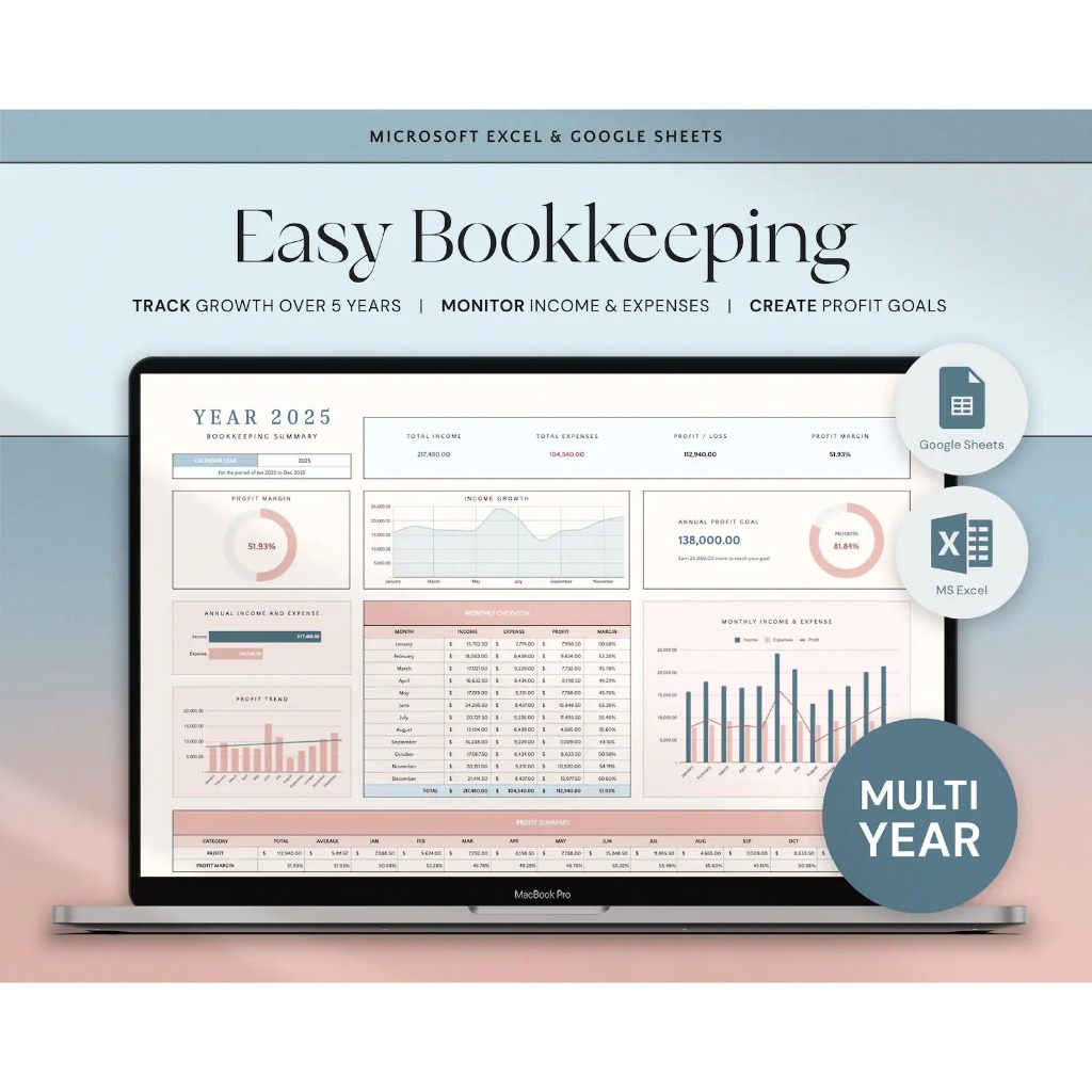 🔥INSTANT🔥 Small Business Bookkeeping Excel Template Dashboard View ...