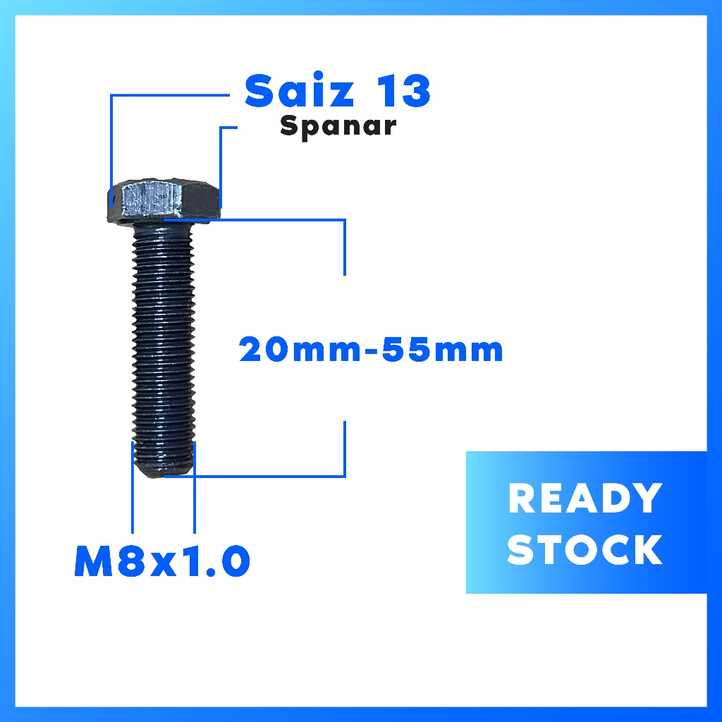 M8x1.0 Fine Thread Hexagon Bolt and Nut/Skru/Screw | Shopee Malaysia