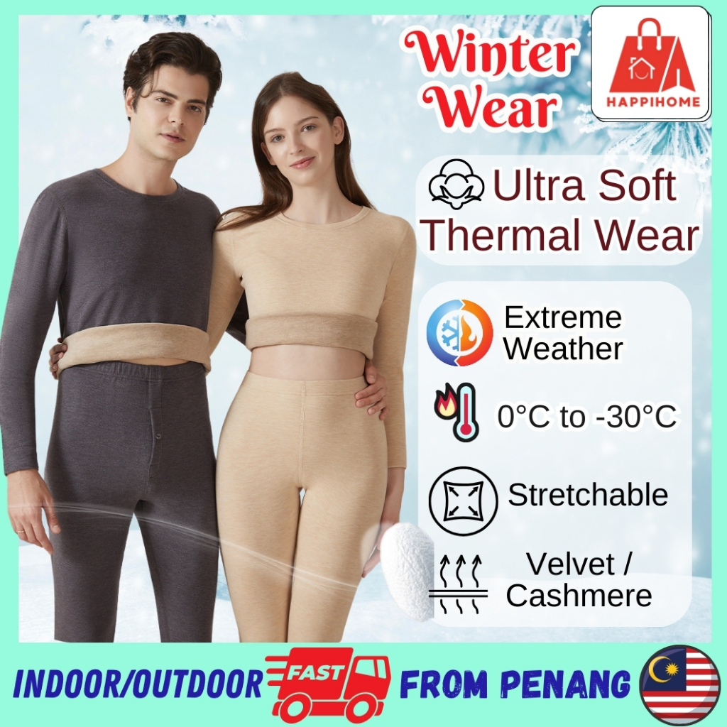 Men Women Winter Inner Wear Fleece Long Warm Cotton Thick Thermal Plus ...