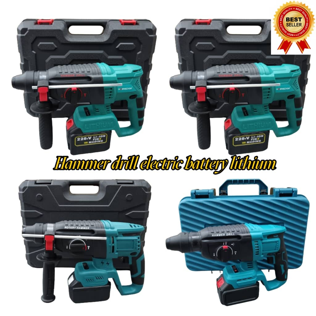 hammer drill electric set bateri lithium & wayar multifunction rotary ...
