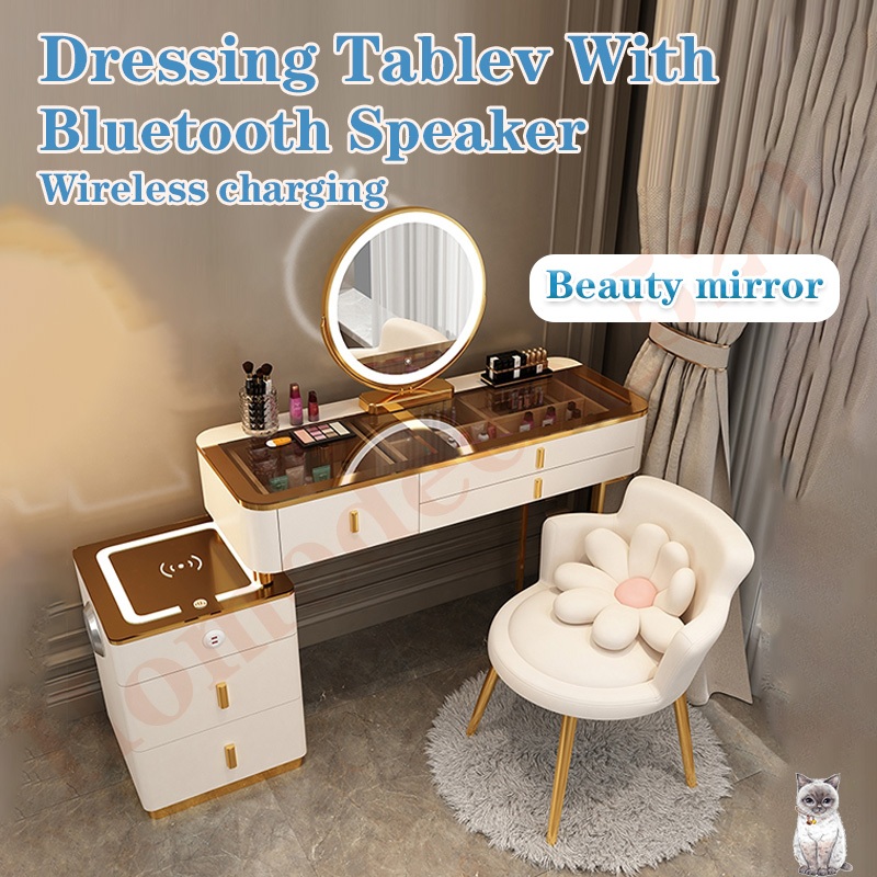 Dressing Table With Mirrow Moveable Charging Cabinet Luxury Nordic ...
