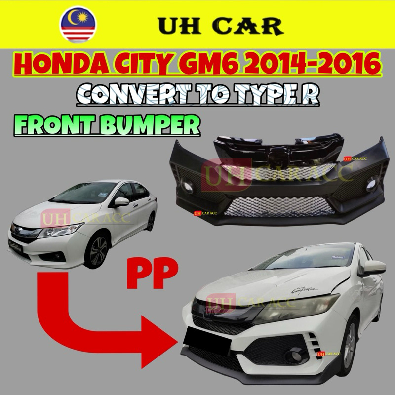 (TYPE R) Honda City GM6 2014-2016 Front Bumper Bodykit Grill Grille ...