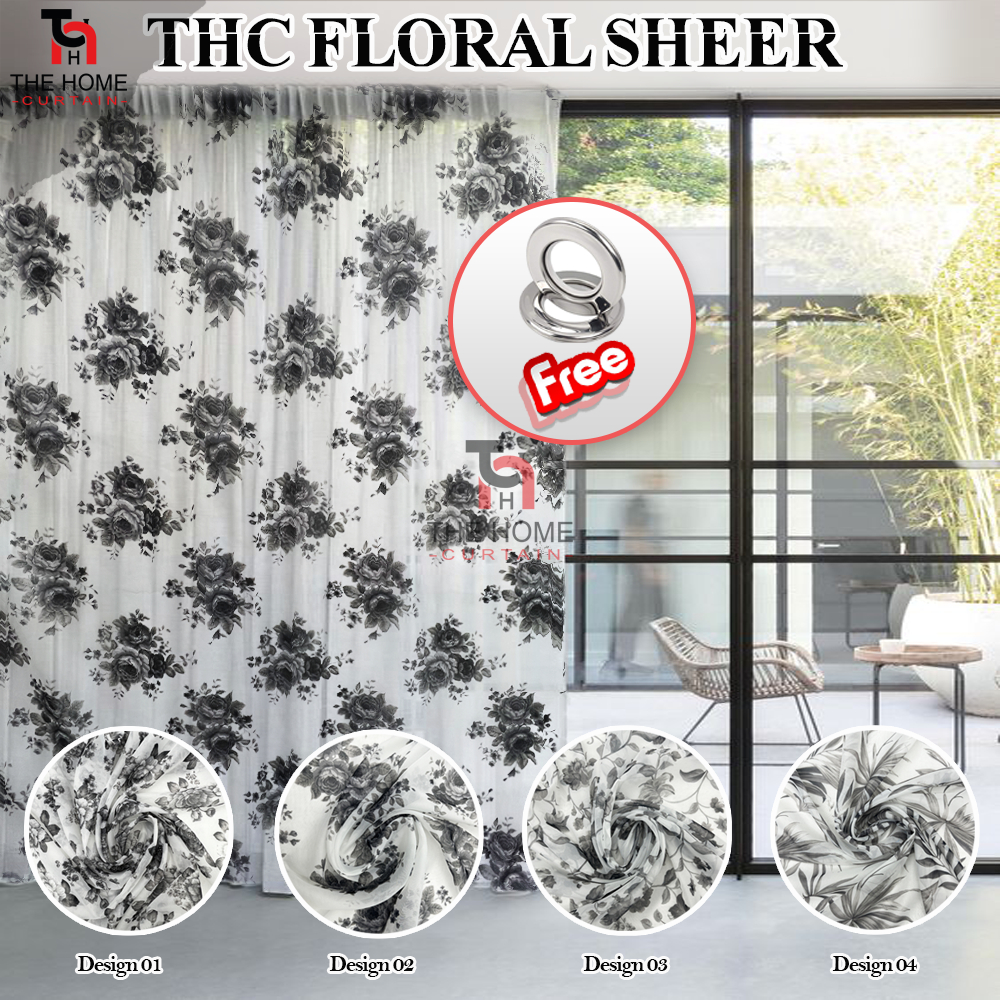 THC Floral White Sheer Curtain Hook & Ring Ready Stock / 4 Design ...