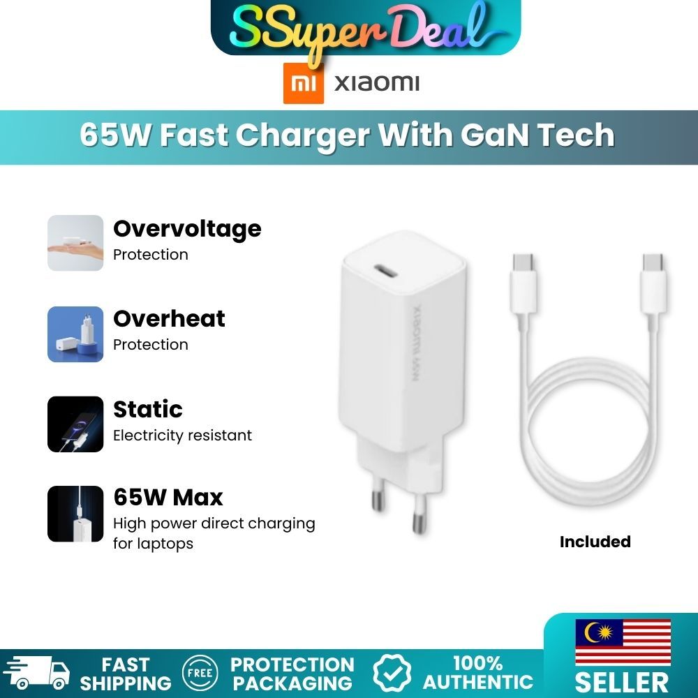 Xiaomi Mi 65W Fast Charger with GaN Tech Type C to Type C Notebooks ...