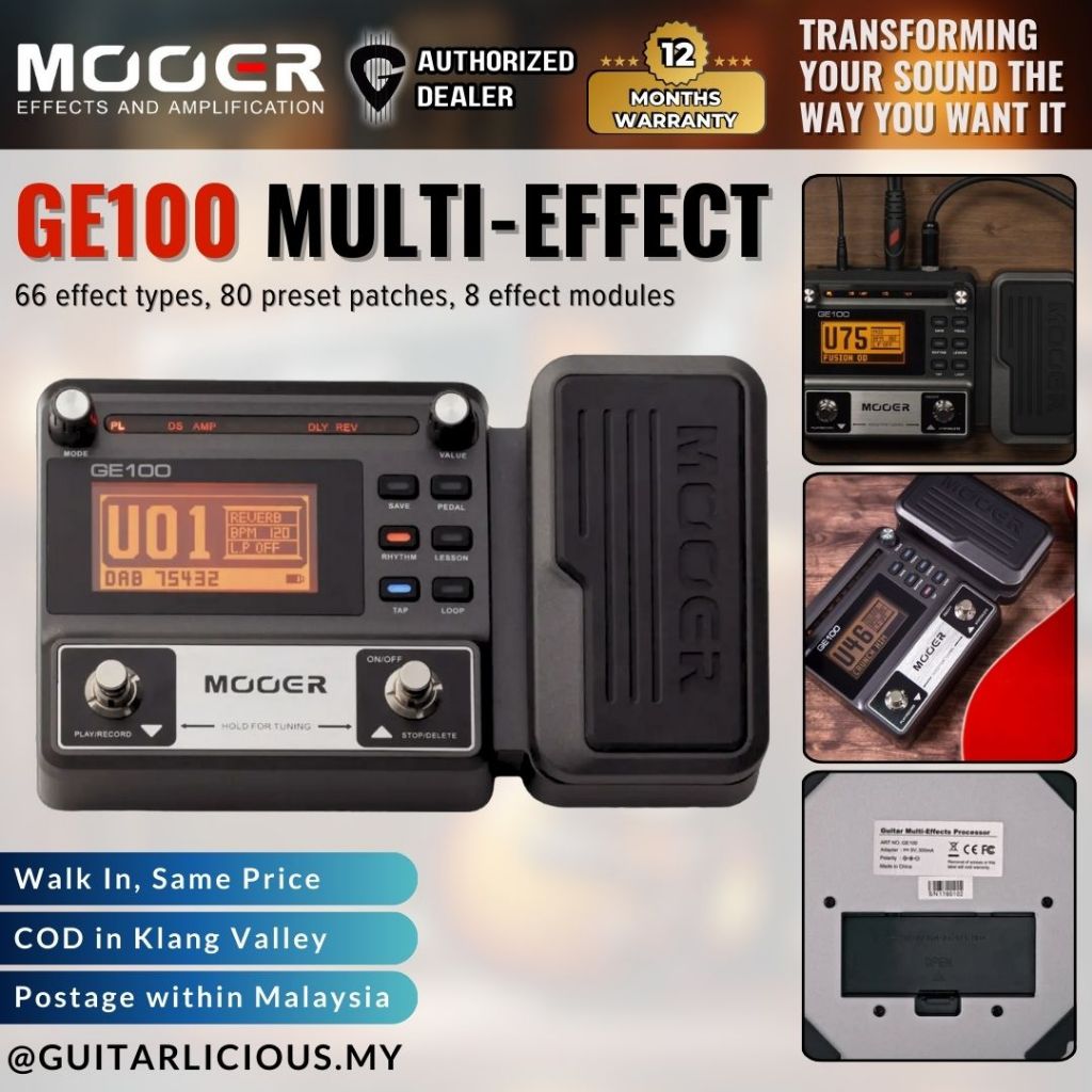 Mooer GE100 Multi-Effects Guitar Pedal (GE-100 / GE 100) with wah efek ...
