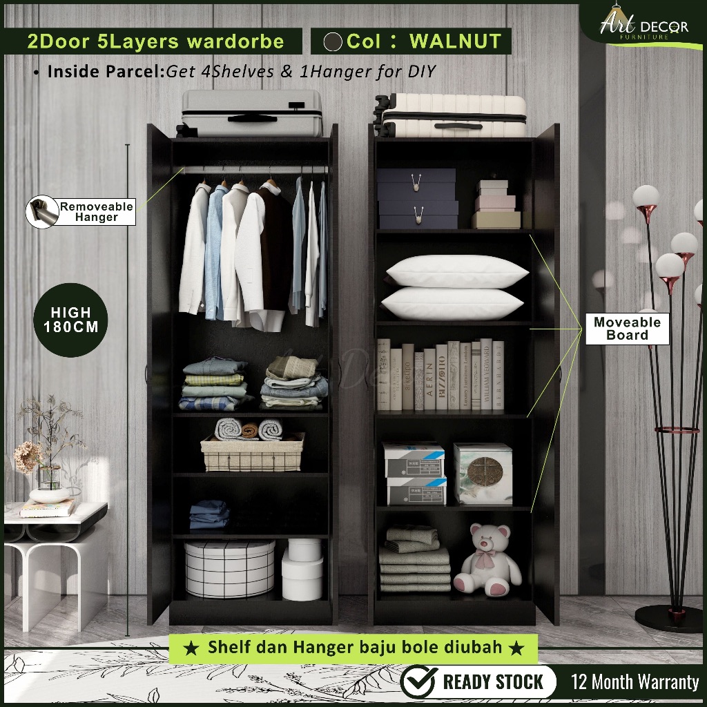 [READY STOCK]Almari 2 door wardrobe with 5 layer /Almari Pakaian Ready ...