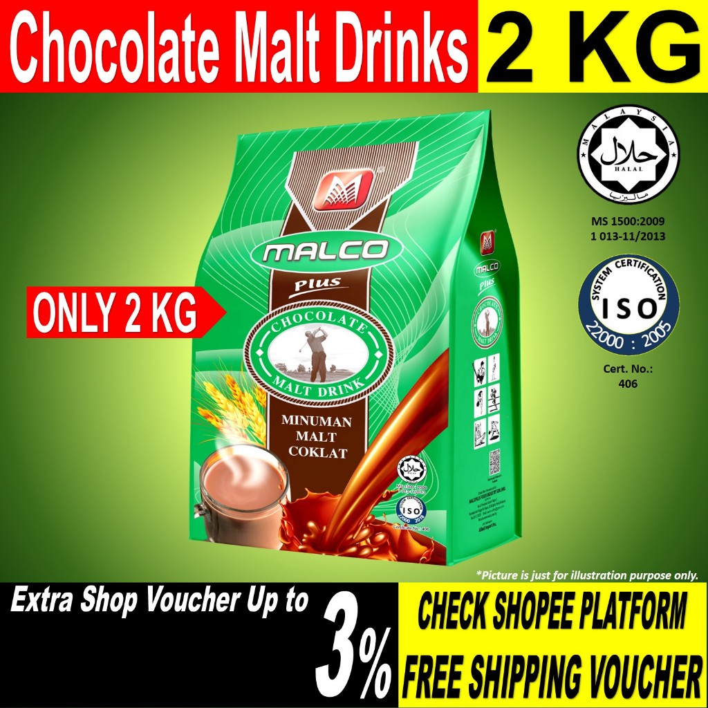 2 KG | MALCO Chocolate Malt Drinks | Coklat Malt | HALAL | Strong Chocolate Taste | | Shopee ...
