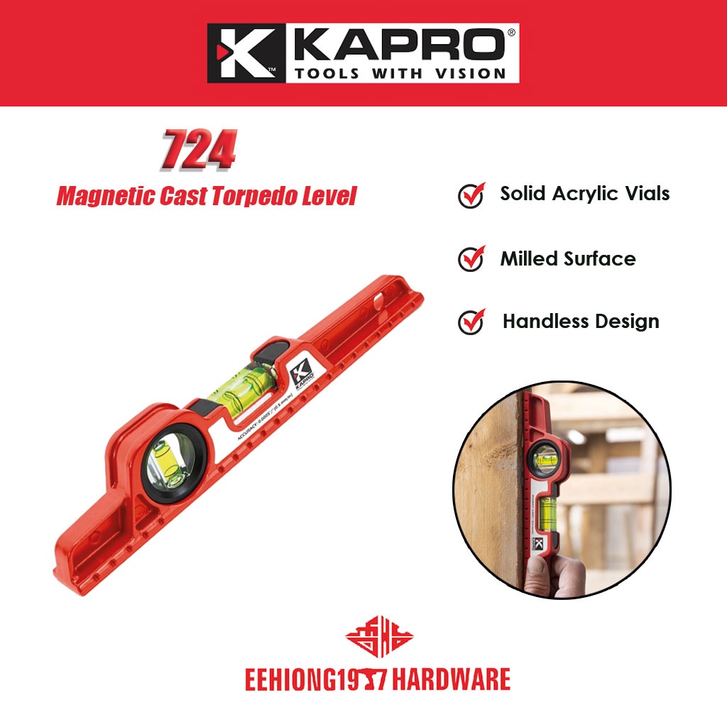 KAPRO 724 Handless Cast Torpedo Level Toolbox Level Spirit Level Water ...