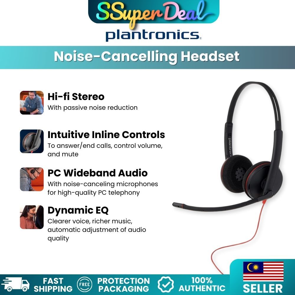 Plantronics Blackwire C3220 Noise-Cancelling Headset Wired USB-A Hi-Fi ...
