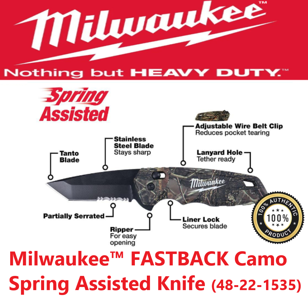 Milwaukee FASTBACK Camo Spring Assisted Folding Knife 48-22-1535 ...
