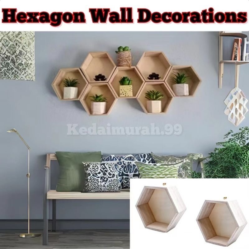 Hexagon Wall Shelf Rack/Pallet Hexagon Wood Wall Art Decoration Frame ...