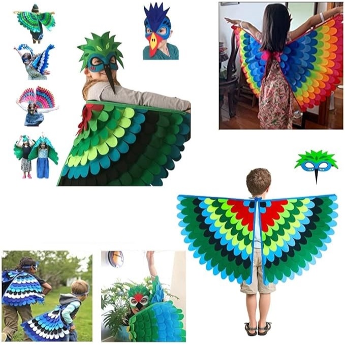 (Ready Stock) Kid Children Bird Wing Cloak Owl Parrot Peacock Halloween ...