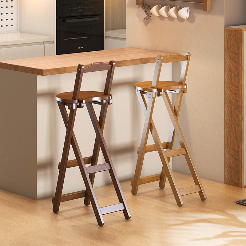 Modern Foldable High Stool Solid Wood Bar Stool Japanese Style Bamboo ...
