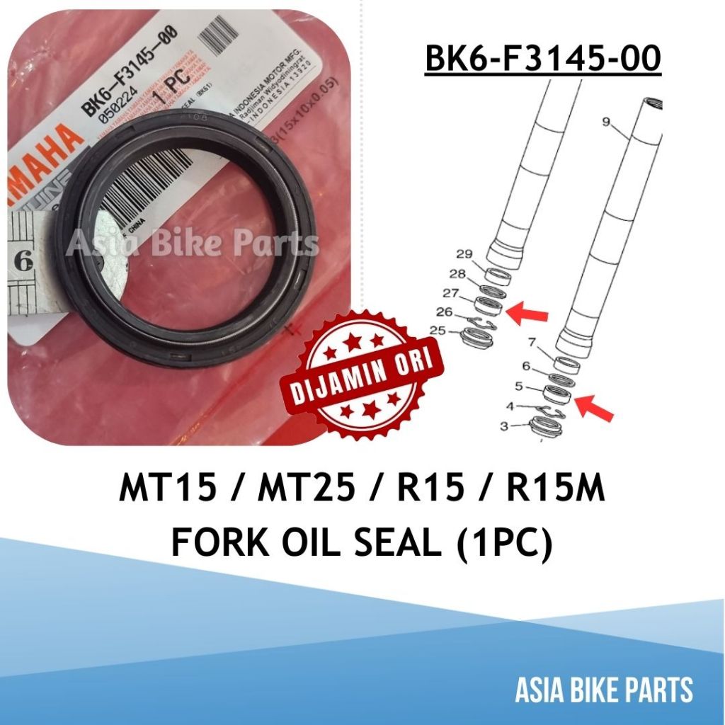 Yamaha Original MT15 / MT25 / R15 / R15M Fork Oil Seal - BK6-F3145-00 ...