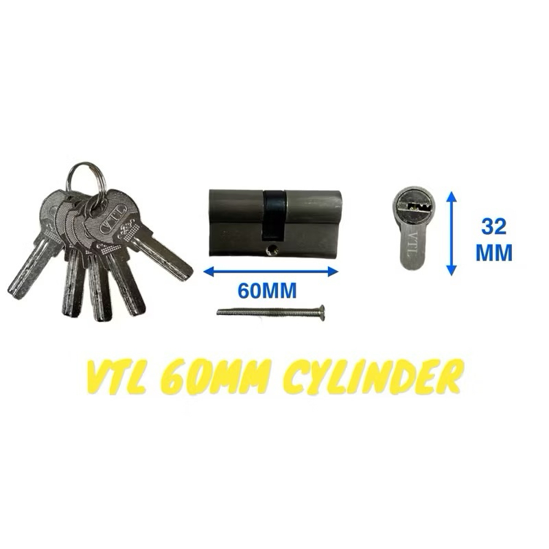 VTL Euro Profile Cylinder 60mm (5pcs of key included) silver color ...