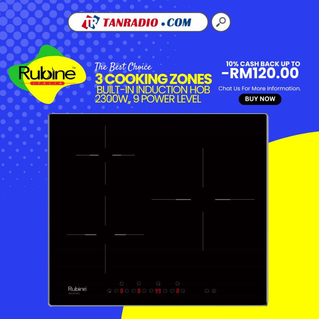 RUBINE BUILT-IN INDUCTION HOB 2300W, 3 COOKING ZONES, 9 POWER LEVEL ...