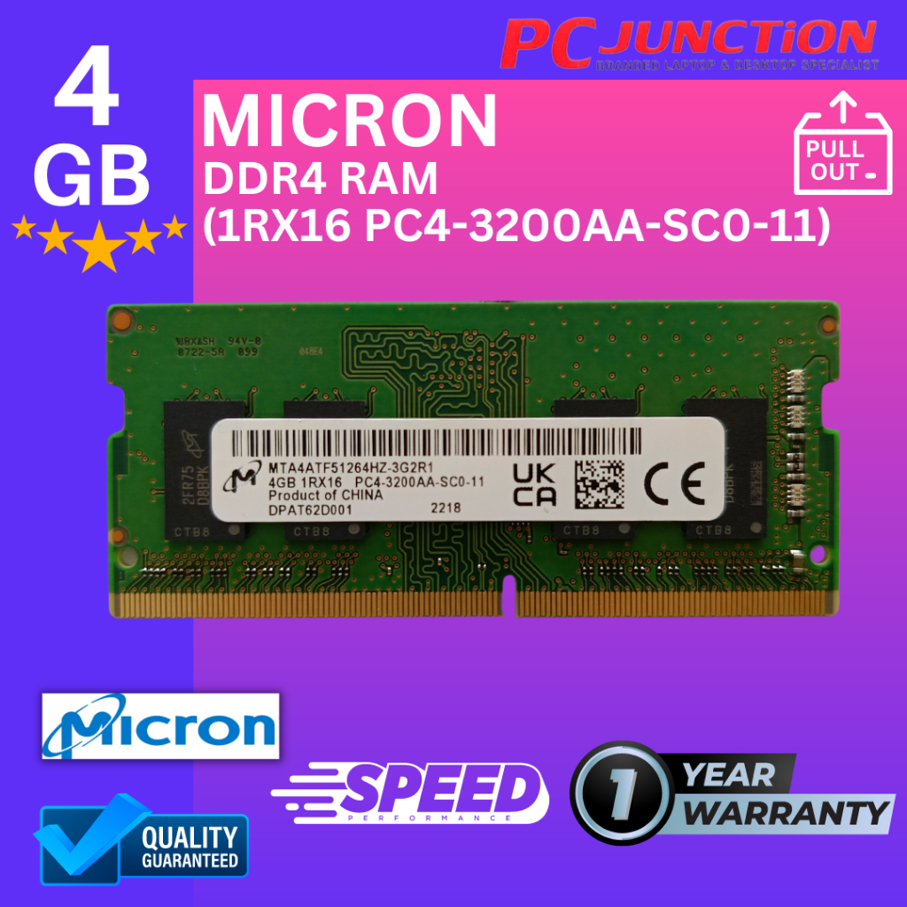 MICRON 4GB 3200MHz DDR4 RAM (1RX16 PC4-3200AA-SC0-11) | Shopee Malaysia