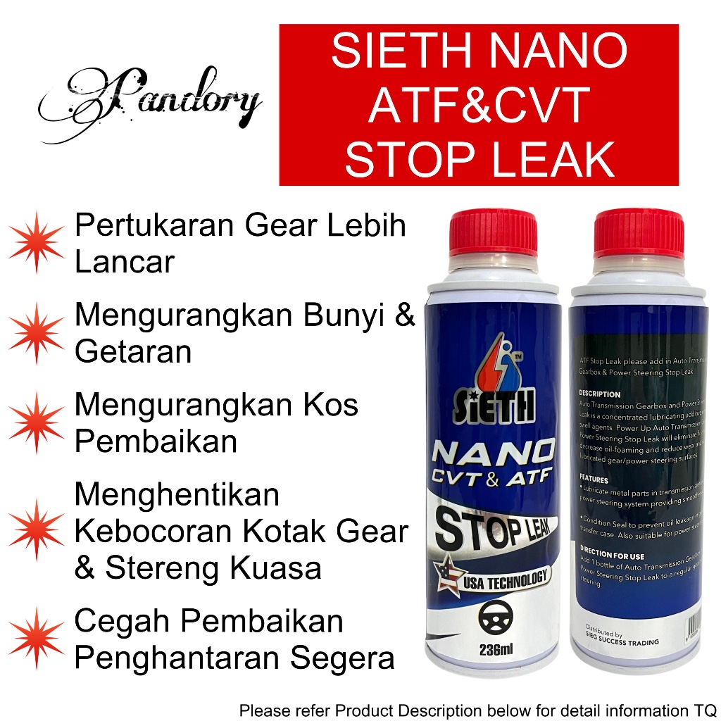 【💯ORIGINAL】SIETH NANO ATF & CVT STOP LEAK CARS 236 ML USA TECHNOLOGY ...