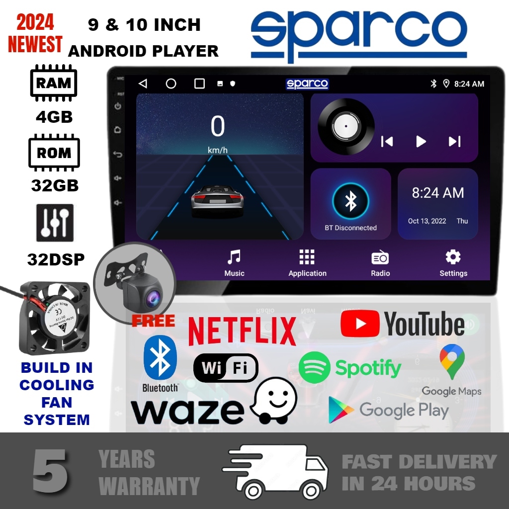 [6GB RAM+64GB ROM]QLED Sparco Android Player 9"10 inch Quad Core Car ...