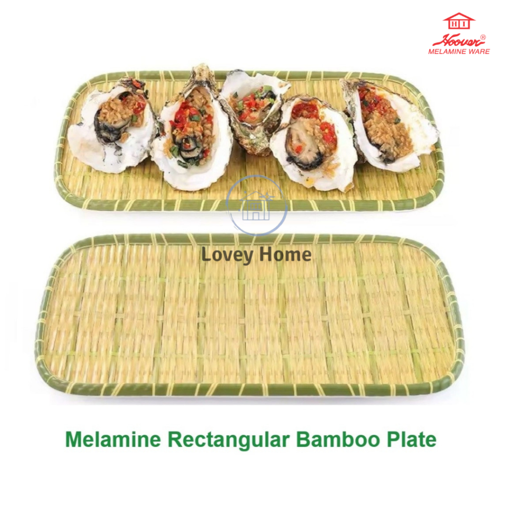 Melamine Bamboo Rectangle Food Plate Serving Dinner Pinggan Mangkuk ...