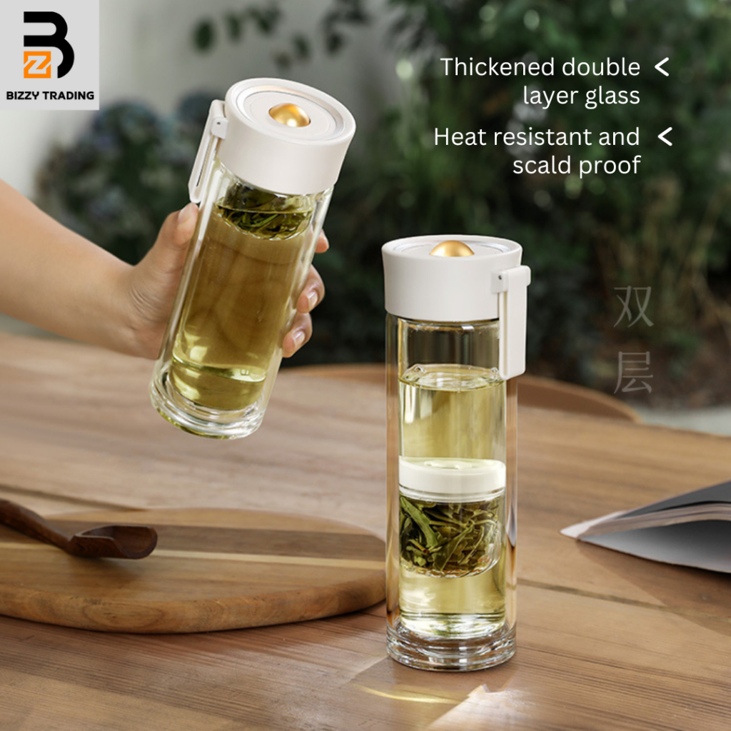 [PREMIUM] 420ML Magnetic Glass Tea Bottle with Filter – Double Wall ...