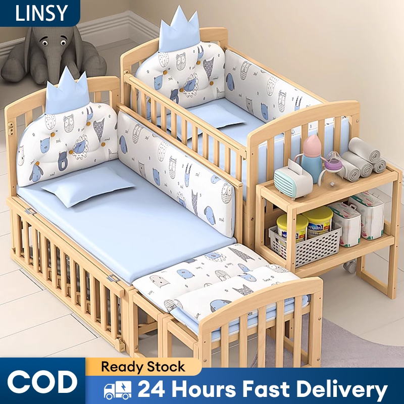 LINSY Baby Cot Bed Baby Side Bed Expandable crib katil bayi boleh lipat ...