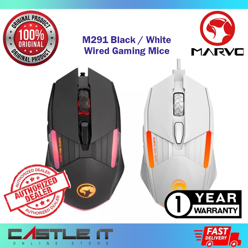 Marvo M291 Black / White 6400DPI 6 LED Colours Wired Gaming Mouse Mice ...