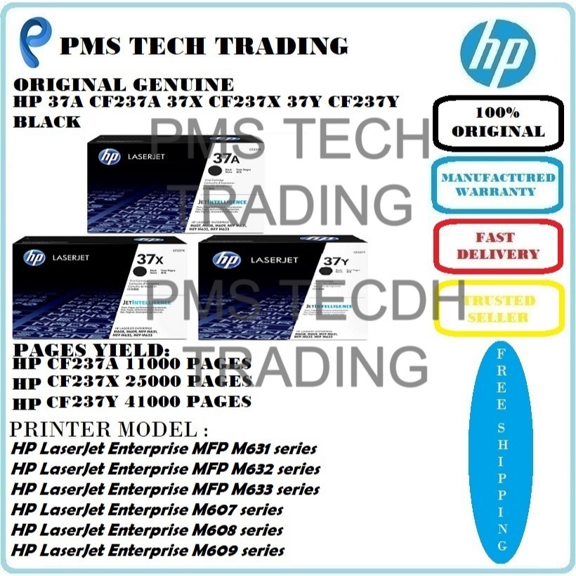 HP ORIGINAL CARTRIDGE 37A CF237A 37X CF237X 37Y CF237Y MFP M631 M632 ...