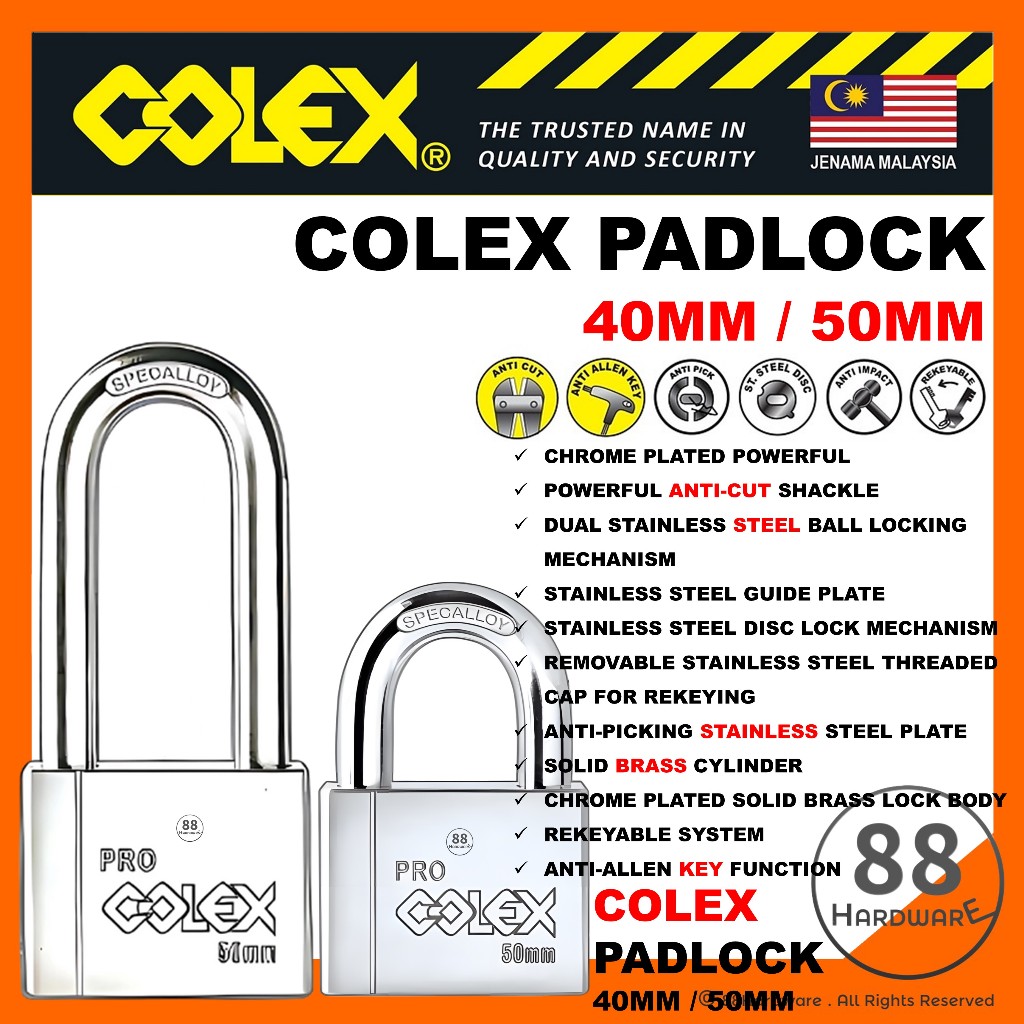 COLEX PADLOCK KEYALIKE LONG SHACKLE padlock heavy duty padlock master ...