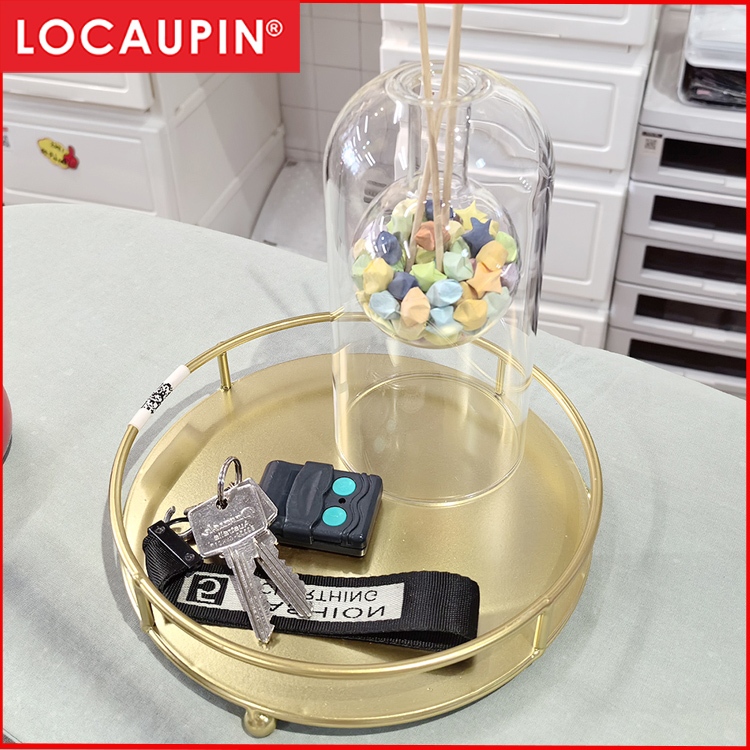 Locaupin Round Metal Tray Decorative Door Keys Tray Home Decor Serving ...