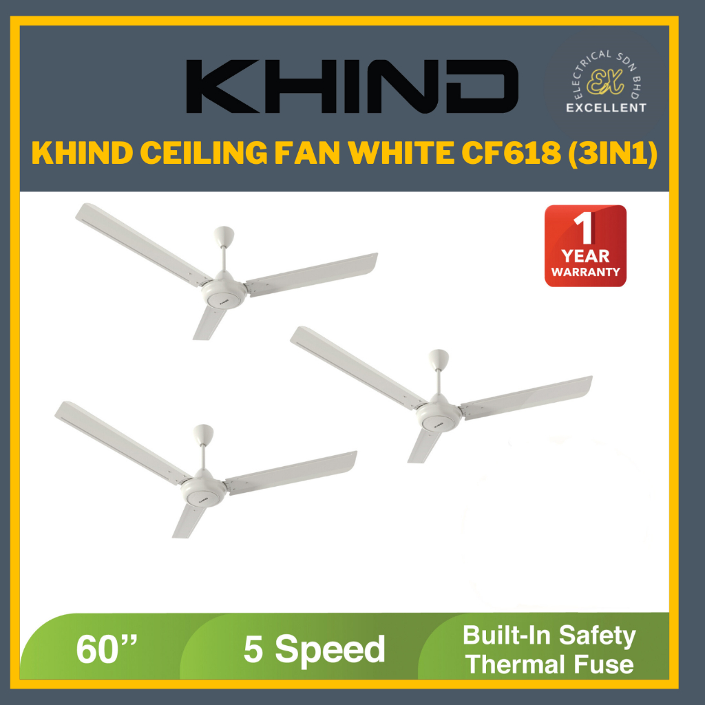 KHIND CEILING FAN WHITE / BLACK CF618 (3IN1) | Shopee Malaysia