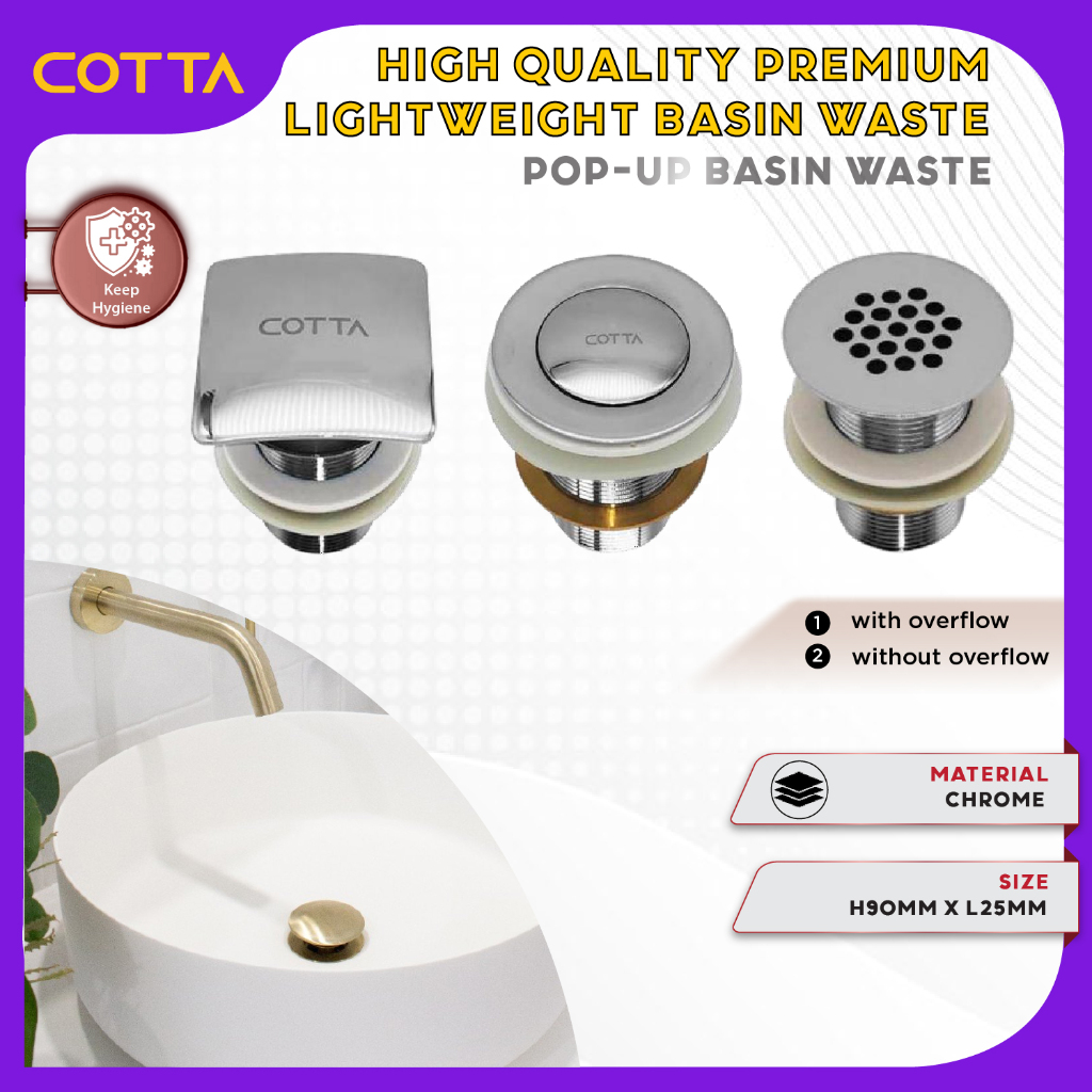 COTTA Basin Pop Up Detachable No Overflow Waste Push Button Basin Waste Pop Up Sink Waste ...
