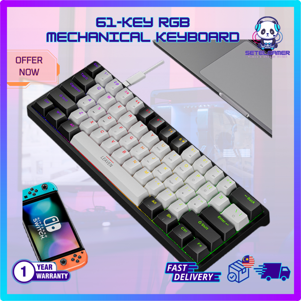 K620 Real Mechanical Keyboard 60% Gaming Small Mini 61 Keys Mix Color ...