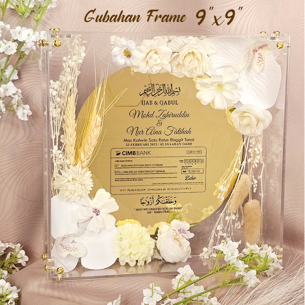 Frame Mas Kahwin/Mahar Frame/Gubahan Acrylic Box 3D/Plat Hantaran/Ijab ...