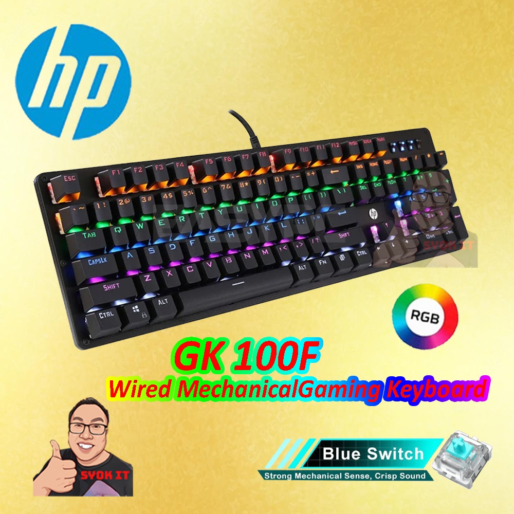 HP GK100F K500Y WIRED MECHANICAL MEMBRANE MIXED BACKLIGHT GAMING KEYBOARD (BLUE SWITCH) USB ...