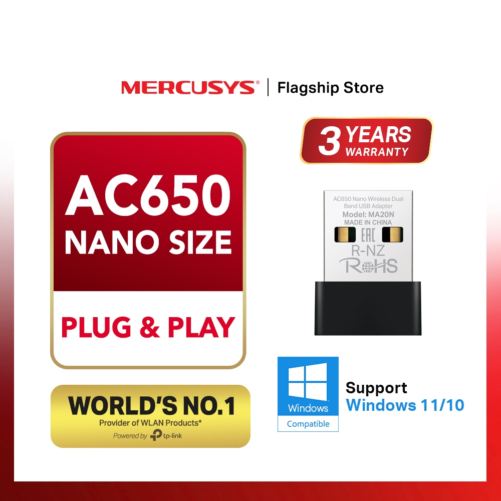 Mercusys AC650 Wireless Nano Size Dual Band USB Adapter for Desktop ...