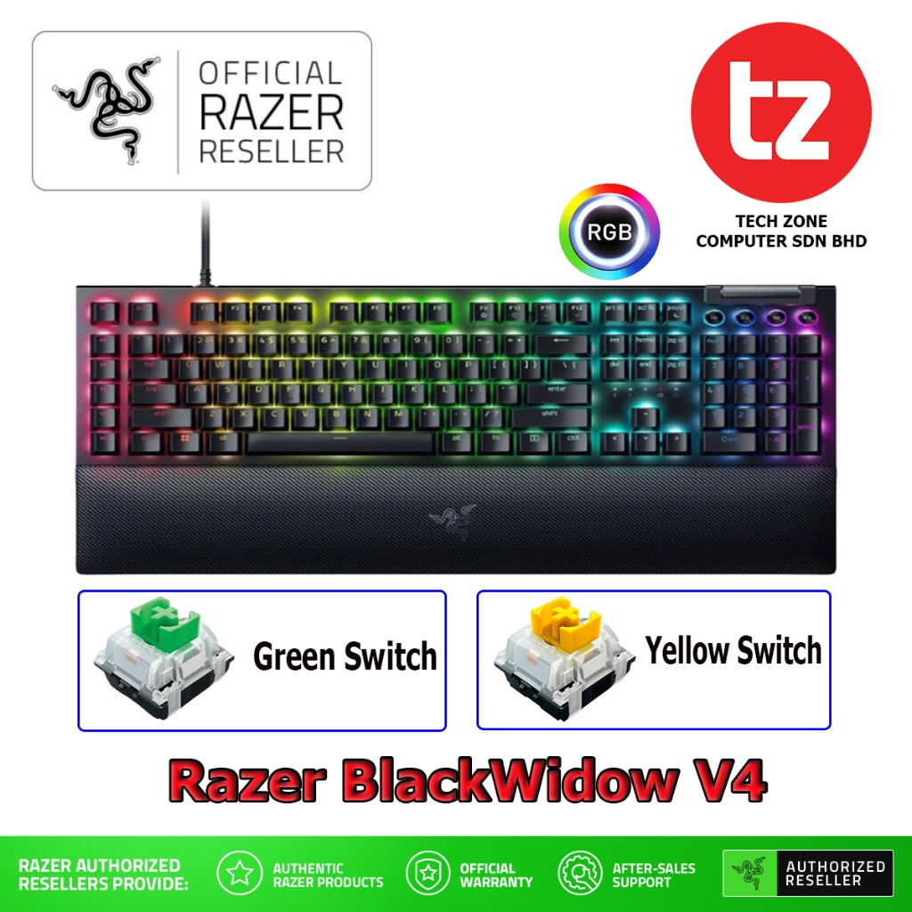 Razer Blackwidow V4 Mechanical Full Size Gaming Keyboard (Yellow ...