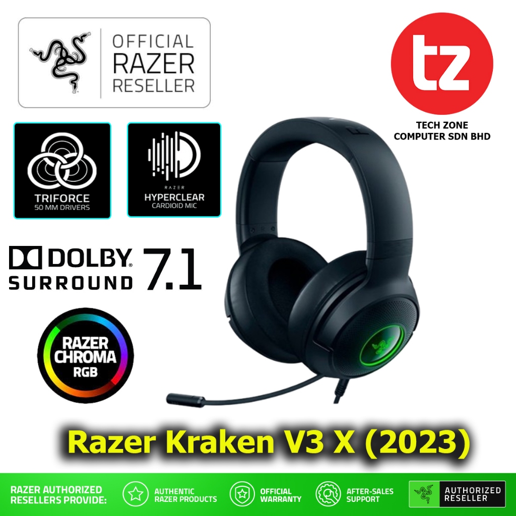 Razer Kraken V3 X Wired USB Gaming Headset with Razer Chroma RGB 7.1 ...