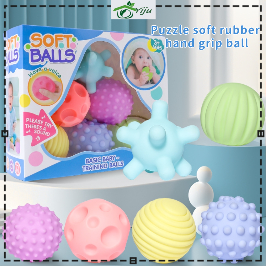 Sensory Touch Multi Texture Baby ball with BB Sound bath hair ring soft glue educational Soft ...