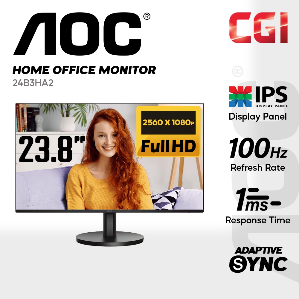 AOC 23.8" 24B3HA2 IPS FHD Adaptive Sync 100Hz 1ms Build-In Speaker 3 ...